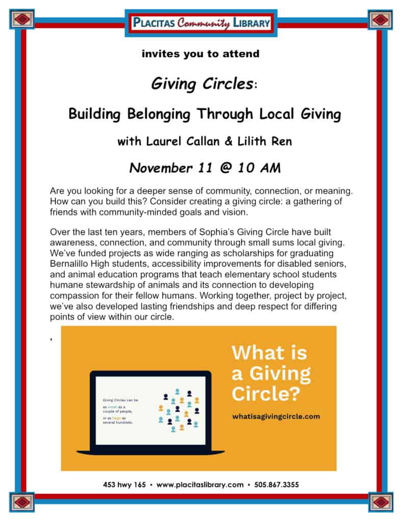 Sophia's Giving Circle Workshop - Placitas Community Library